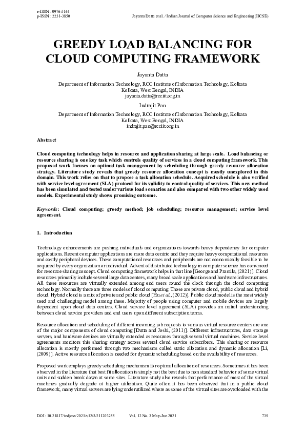 (PDF) Greedy Load Balancing for Cloud Computing Framework