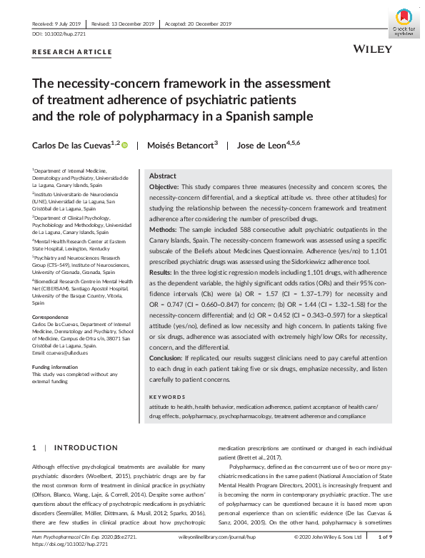 (PDF) The necessity‐concern framework in the assessment of treatment ...