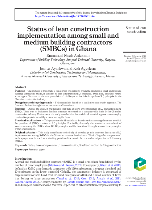 (PDF) Status of lean construction implementation among small and medium ...