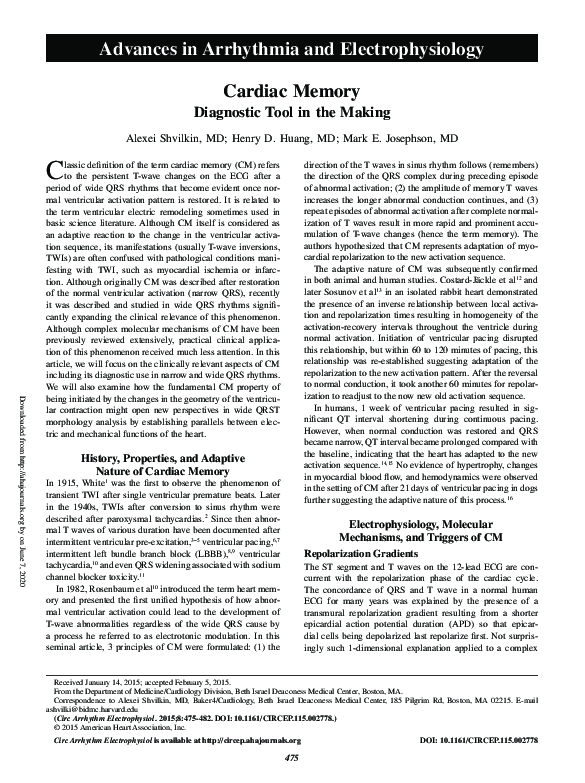 (PDF) Cardiac memory: diagnostic tool in the making