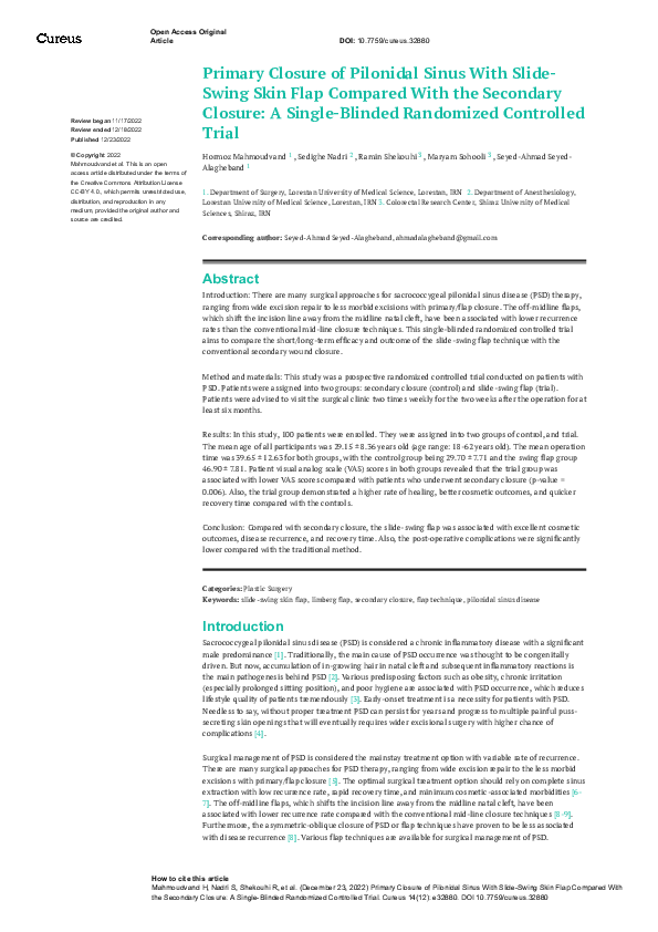 (PDF) Primary Closure of Pilonidal Sinus With Slide-Swing Skin Flap ...
