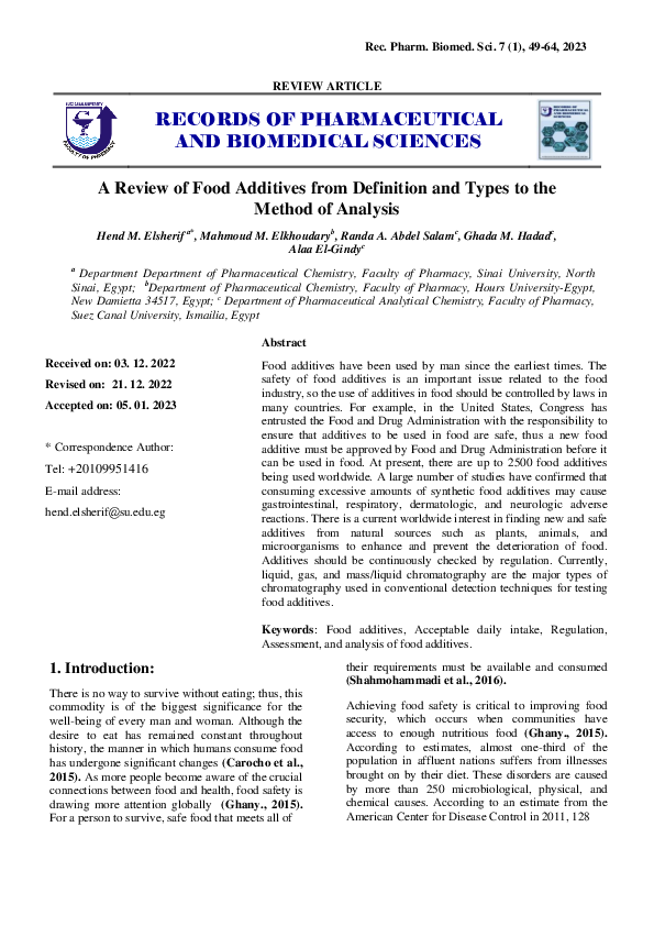 (PDF) A review on Food additives from the definition, and types to the ...