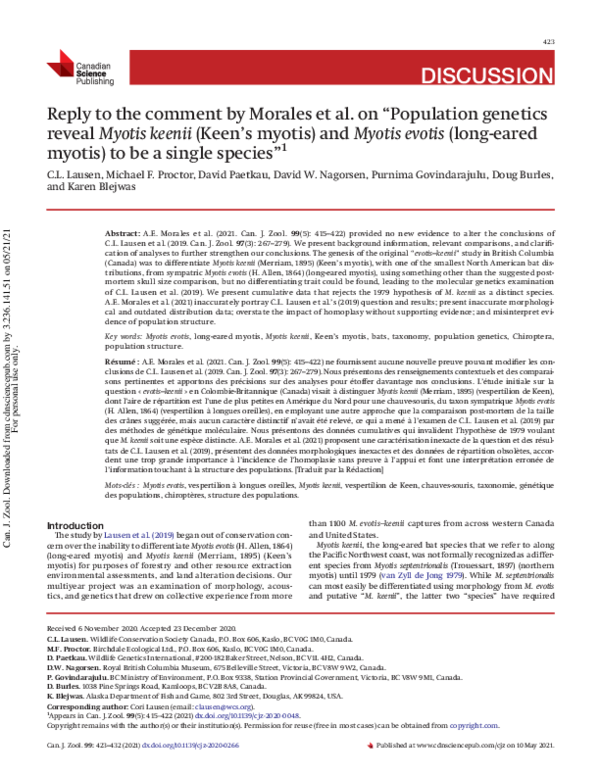 (PDF) Reply to the comment by Morales et al. on “Population genetics ...