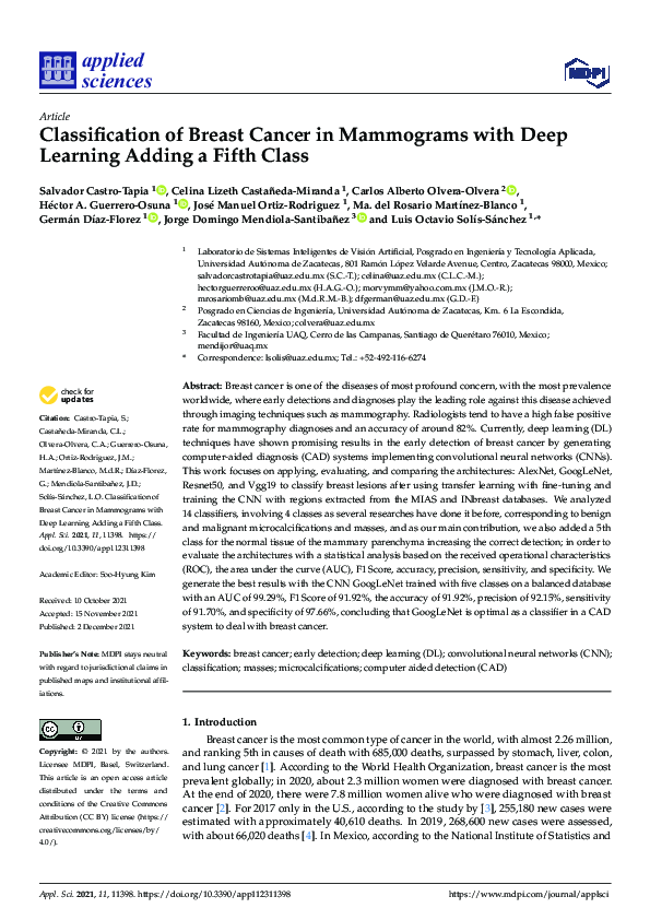 Pdf Classification Of Breast Cancer In Mammograms With Deep Learning Adding A Fifth Class