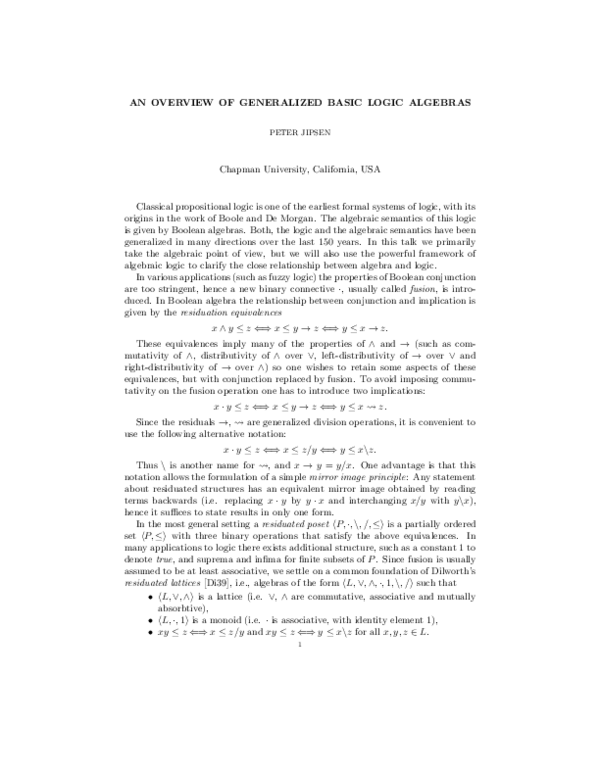 (PDF) An overview of generalized basic logic algebras