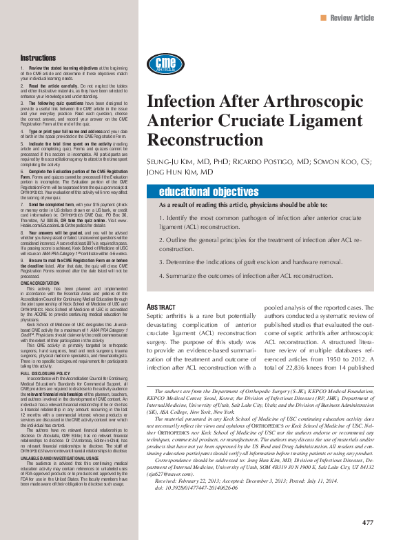 (PDF) Infection after arthroscopic anterior cruciate ligament reconstruction