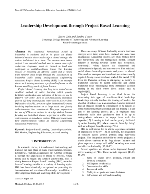 (PDF) Leadership Development through Project Based Learning