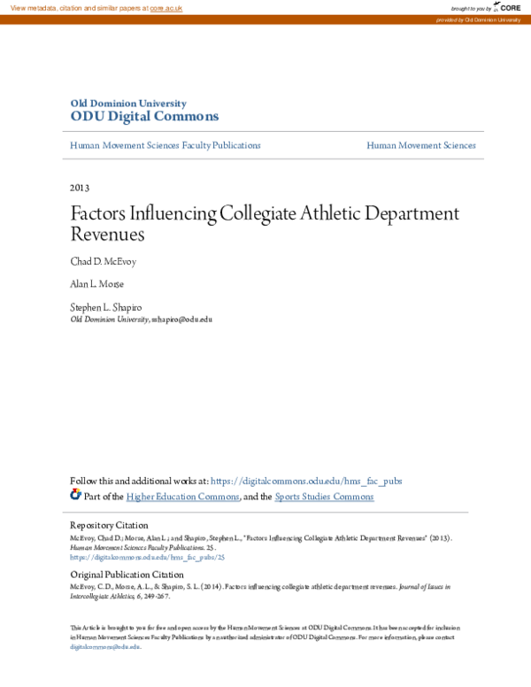 (PDF) Factors Influencing Collegiate Athletic Department Revenues ...