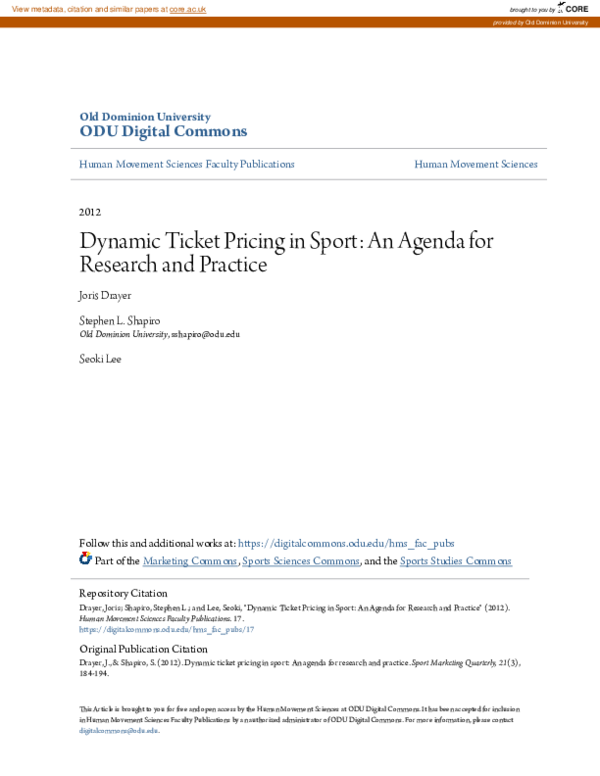 (PDF) Dynamic ticket pricing in sport: An agenda for research and practice