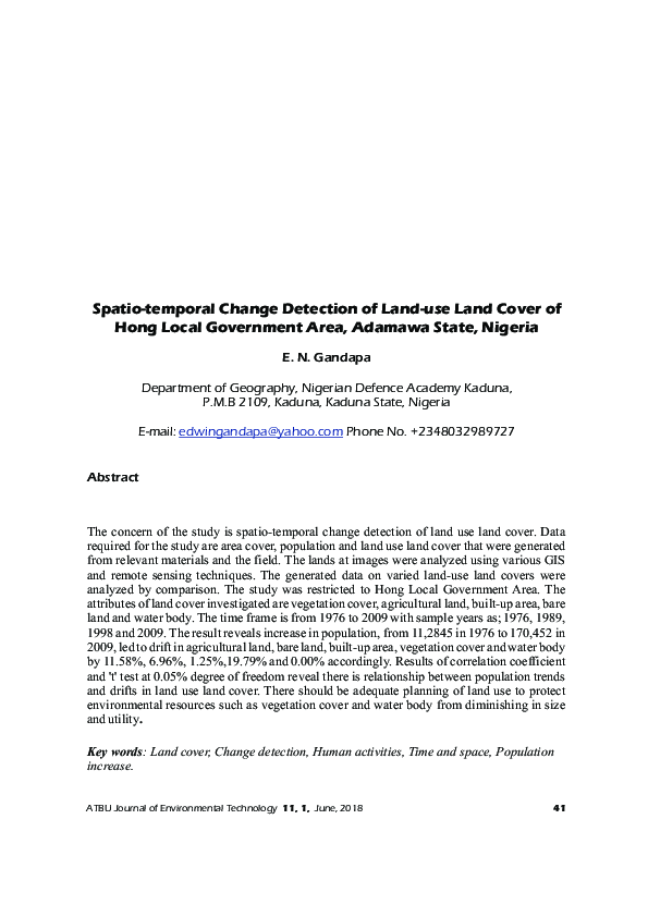 (PDF) Spatio-temporal change detection of land-use land cover of Hong Local Government Area ...