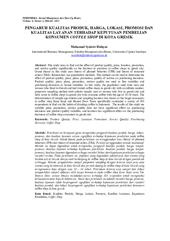 (PDF) Pengaruh Kualitas Produk, Harga, Lokasi, Promosi Dan Kualitas Layanan Terhadap Keputusan ...
