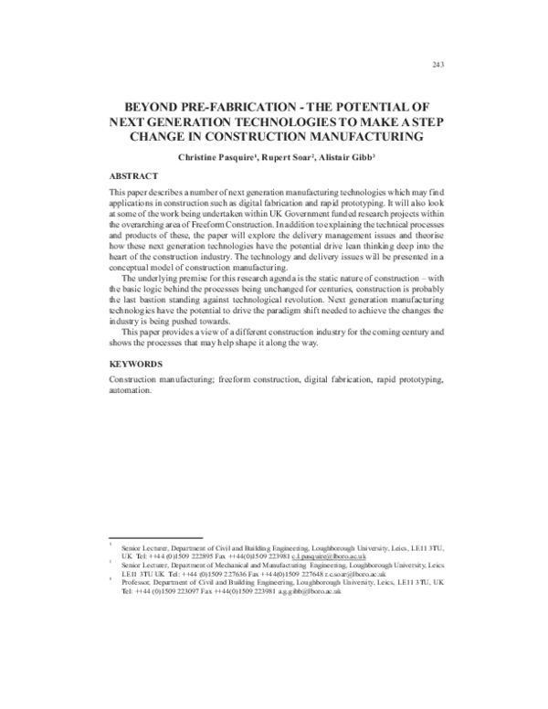 (PDF) Beyond pre-fabrication: the potential of next generation technologies to make a step ...