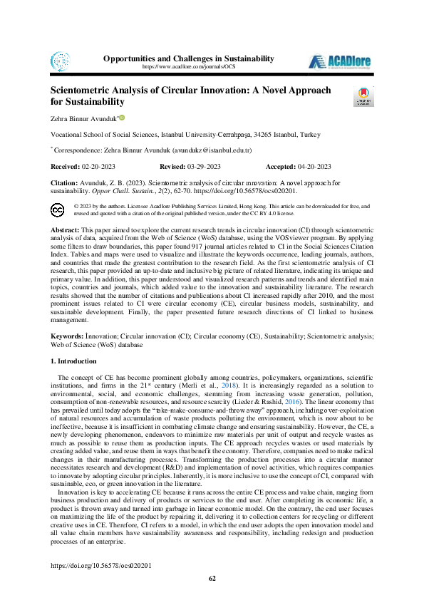 (PDF) Scientometric Analysis of Circular Innovation: A Novel Approach ...