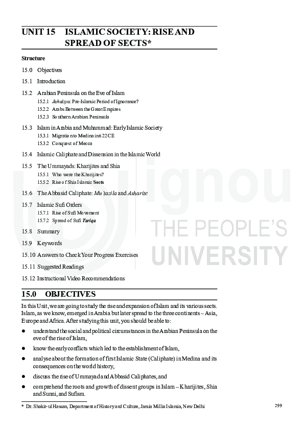 (PDF) Unit-15 Islamic Society: Rise and Spread of Sects