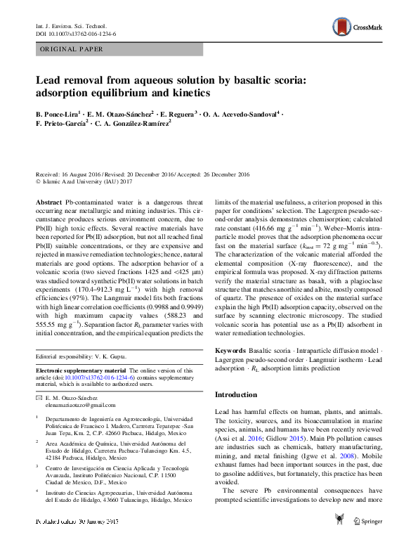 (PDF) Lead removal from aqueous solution by basaltic scoria: adsorption ...