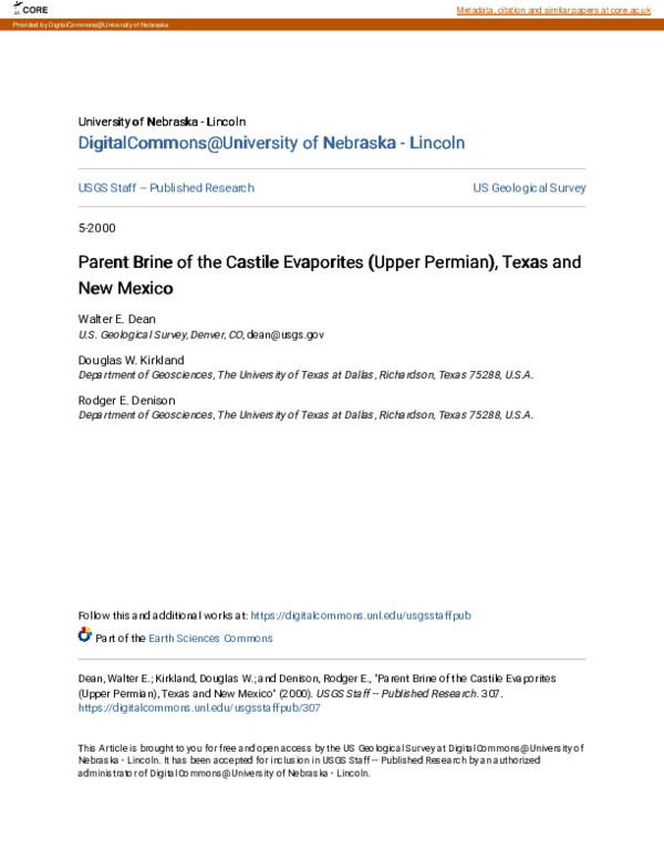 (PDF) Parent Brine of the Castile Evaporites (Upper Permian), Texas and ...
