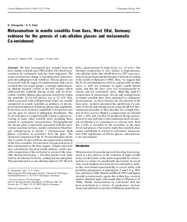 (PDF) Metasomatism in mantle xenoliths from Gees, West Eifel, Germany ...
