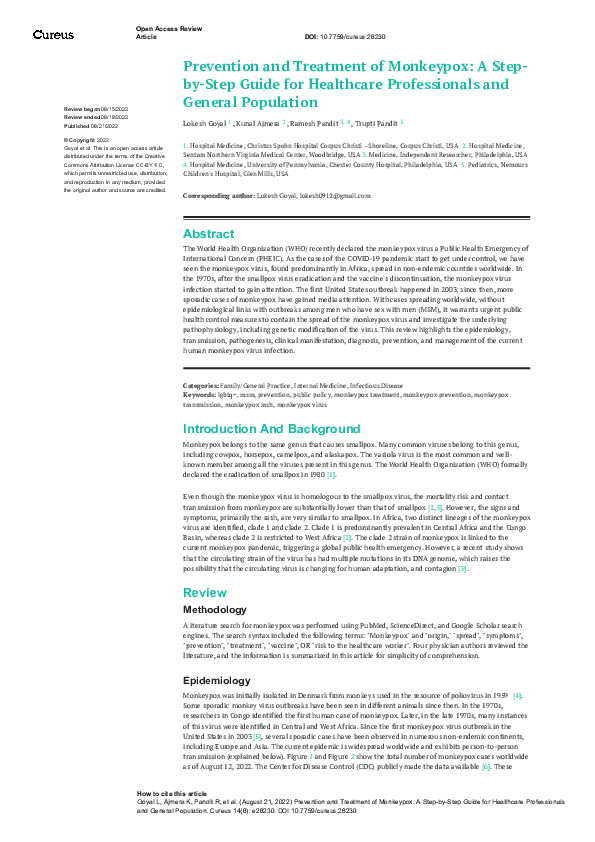 (PDF) Prevention and Treatment of Monkeypox: A Step-by-Step Guide for ...