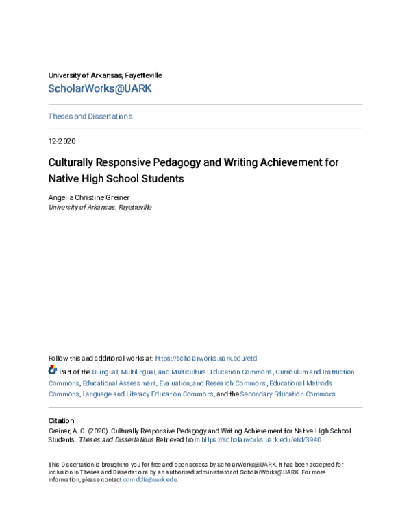 (PDF) Culturally Responsive Pedagogy and Writing Achievement for Native ...
