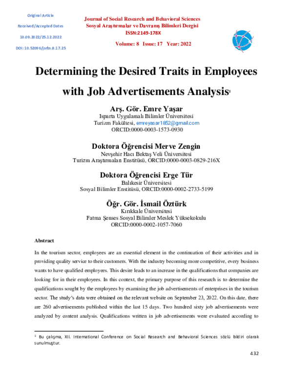 (PDF) Determining the Desired Traits in Employees with Job ...