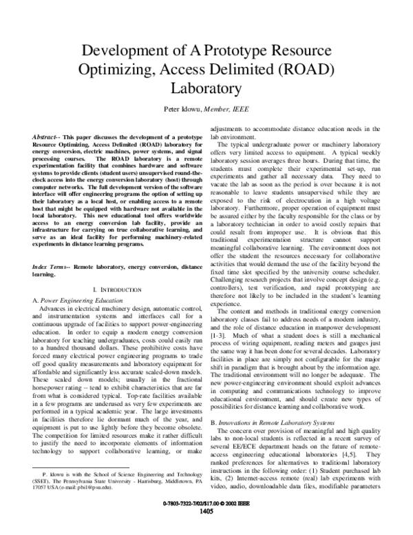 (PDF) Development of a prototype resource optimizing, access delimited (ROAD) laboratory
