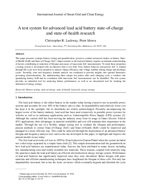 (PDF) A test system for advanced lead acid battery state-of-charge and ...