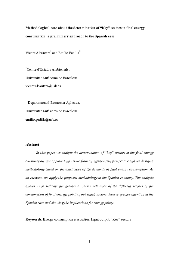 (PDF) Methodological Note About the Determination of Key Sectors In Final Energy Consumption: a ...