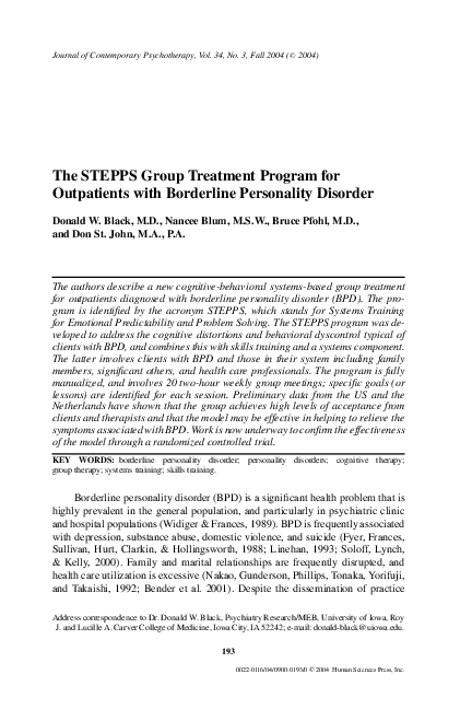 (PDF) The STEPPS Group Treatment Program for Outpatients with ...