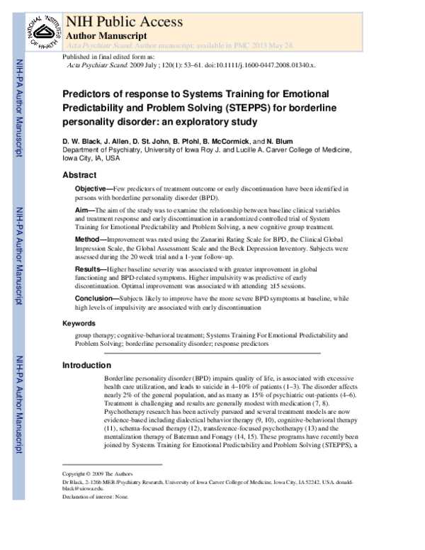 (PDF) Predictors of response to Systems Training for Emotional ...
