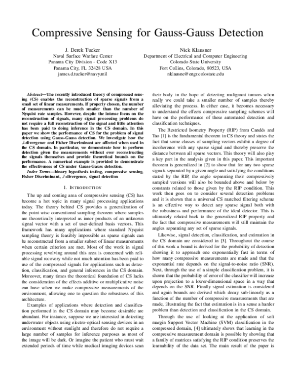 (PDF) Compressive sensing for Gauss-Gauss detection