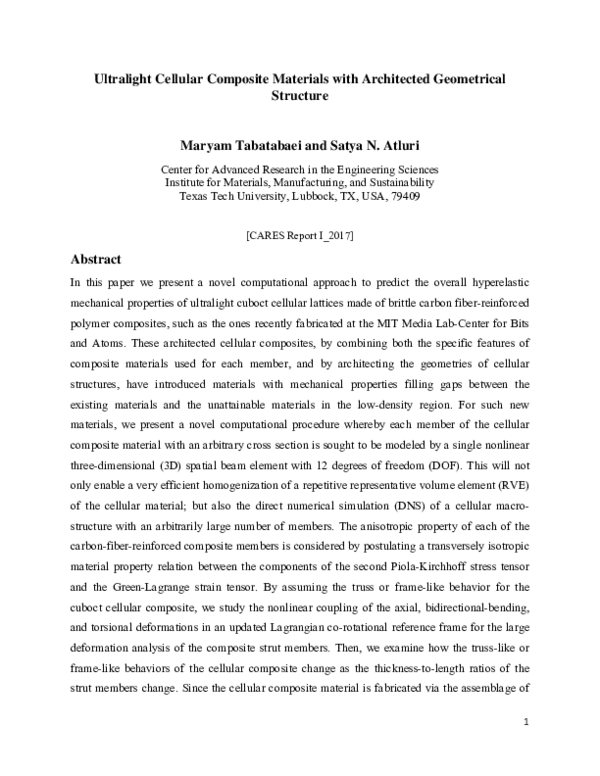 (PDF) Ultralight cellular composite materials with architected ...