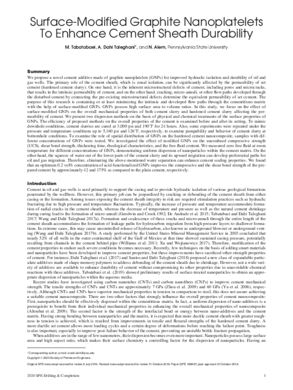 (PDF) Surface-Modified Graphite Nanoplatelets To Enhance Cement Sheath ...