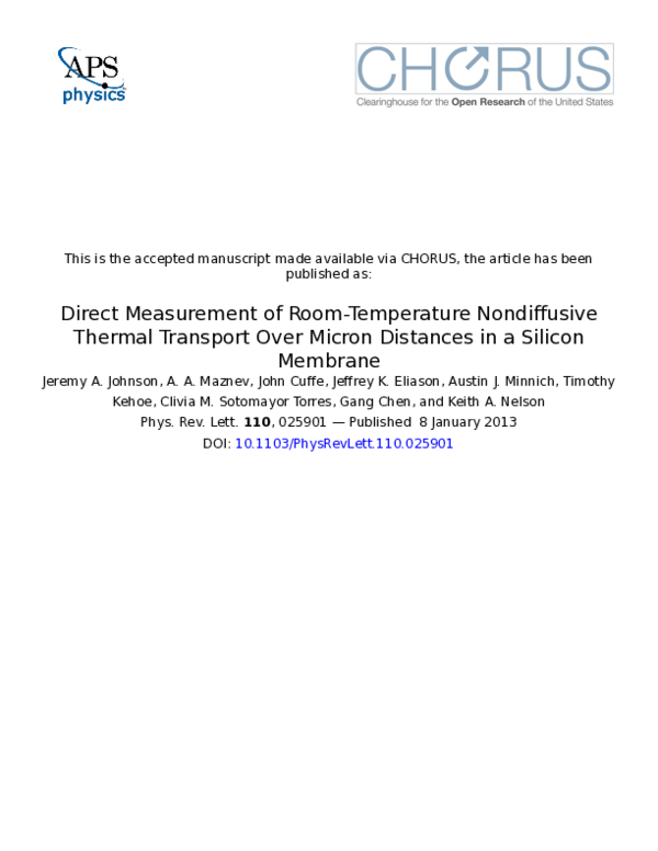 (PDF) Direct Measurement of Room-Temperature Nondiffusive Thermal Transport Over Micron ...