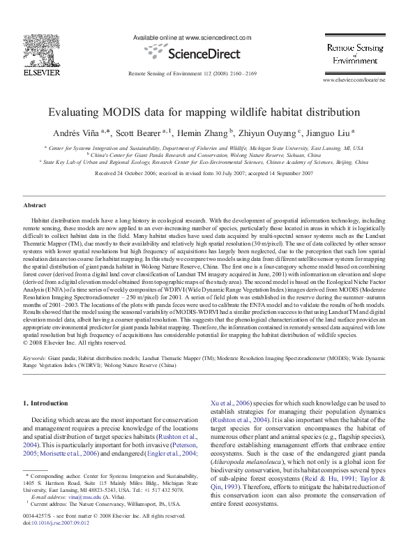 Pdf Evaluating Modis Data For Mapping Wildlife Habitat Distribution