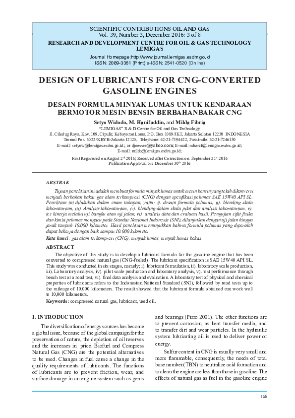 (PDF) Design of Lubricants for CNG-Converted Gasoline Engines