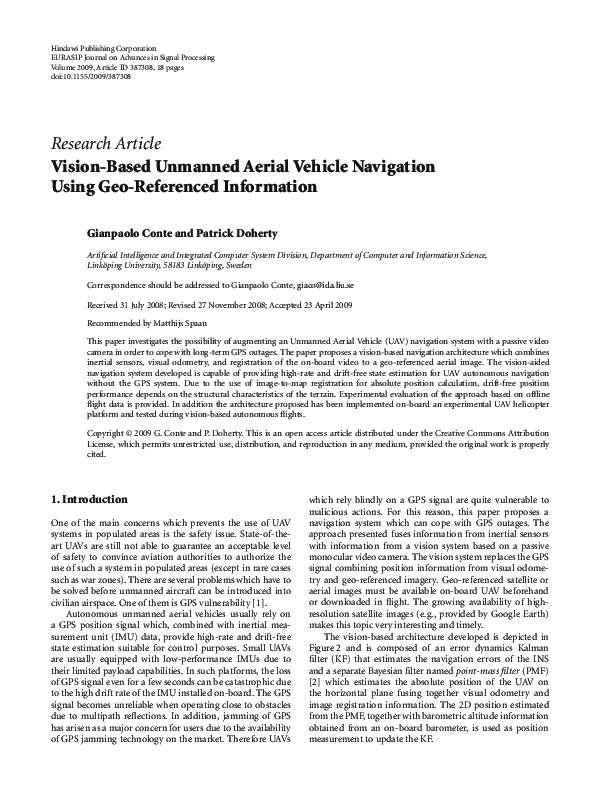 (PDF) Vision-Based Unmanned Aerial Vehicle Navigation Using Geo-Referenced Information