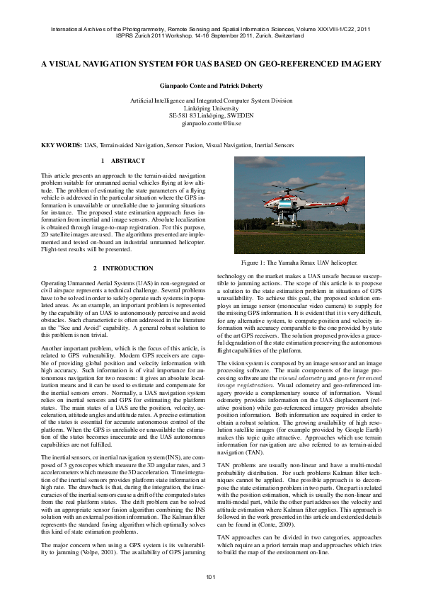 (PDF) A Visual Navigation System for Uas Based on Geo-Referenced Imagery