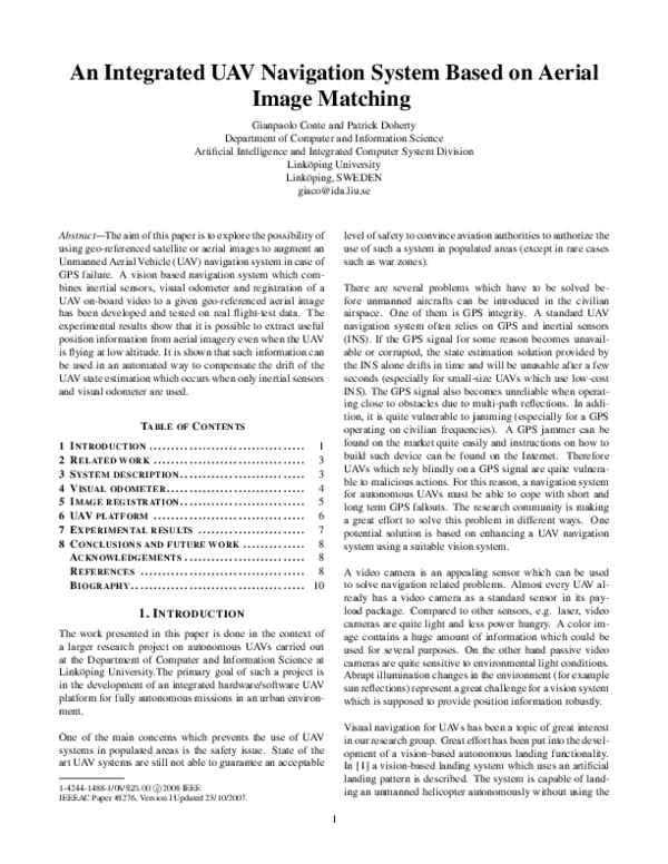 (PDF) An Integrated UAV Navigation System Based on Aerial Image Matching