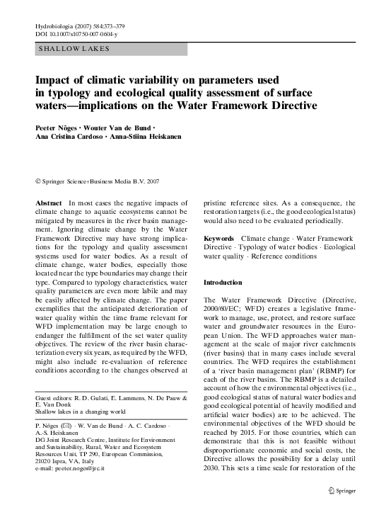 (PDF) Impact of climatic variability on parameters used in typology and ecological quality ...