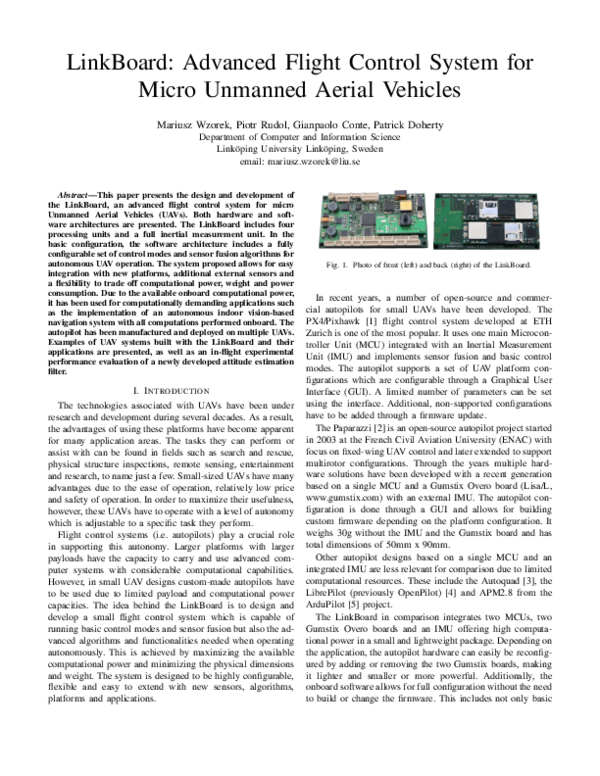 (PDF) LinkBoard: Advanced flight control system for micro unmanned ...