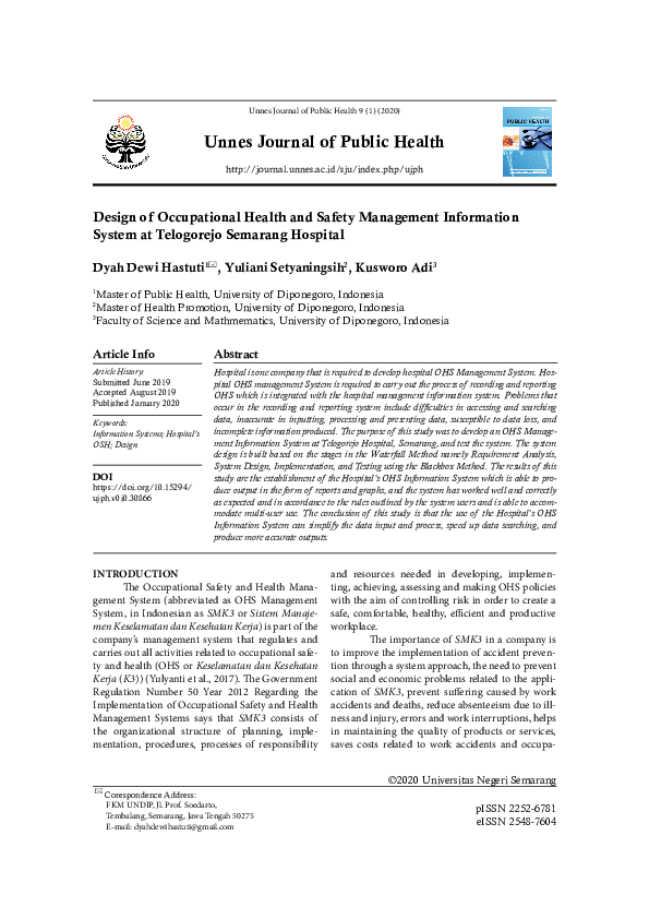 (PDF) Design of Occupational Health and Safety Management Information ...