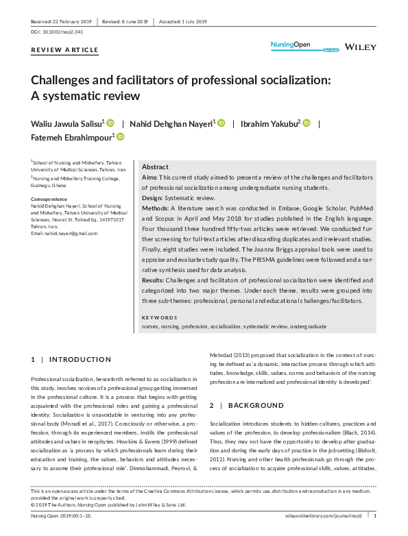 (PDF) Challenges and facilitators of professional socialization: A ...