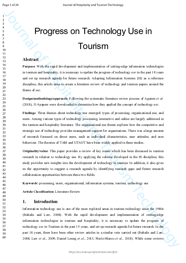 (PDF) Progress on technology use in tourism