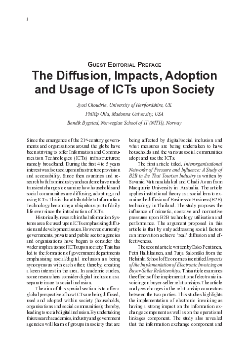 (PDF) Introduction to the Minitrack on The Diffusions, Impacts ...