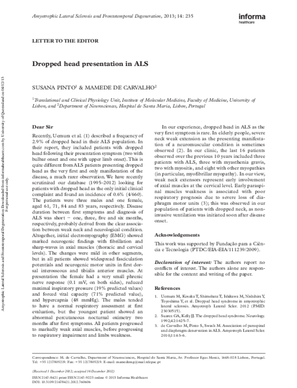 (PDF) Dropped head presentation in ALS