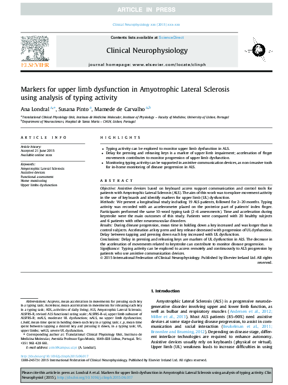 (PDF) Markers for upper limb dysfunction in Amyotrophic Lateral ...