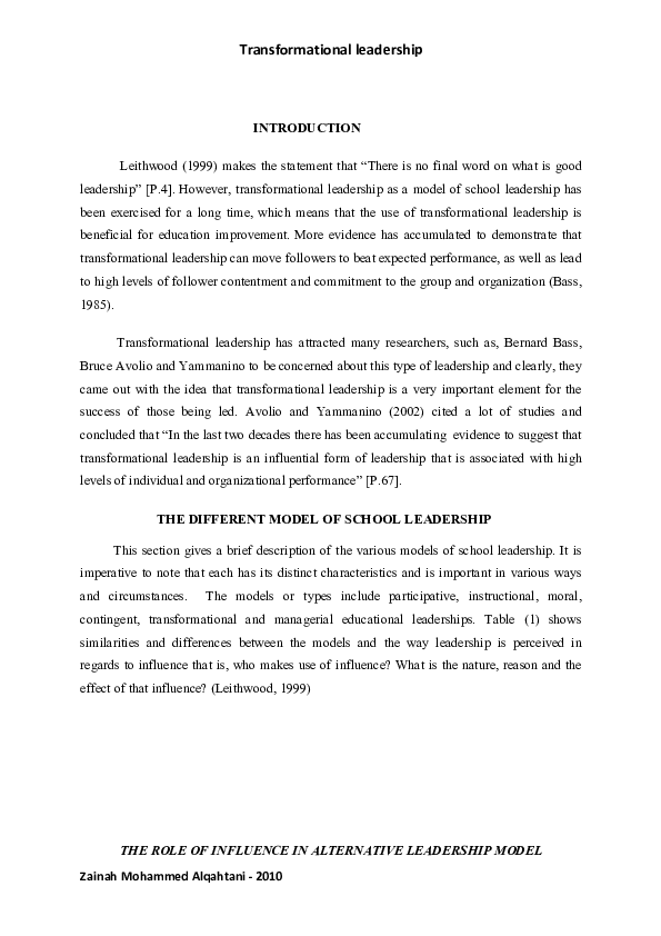 (PDF) Transformational leadership