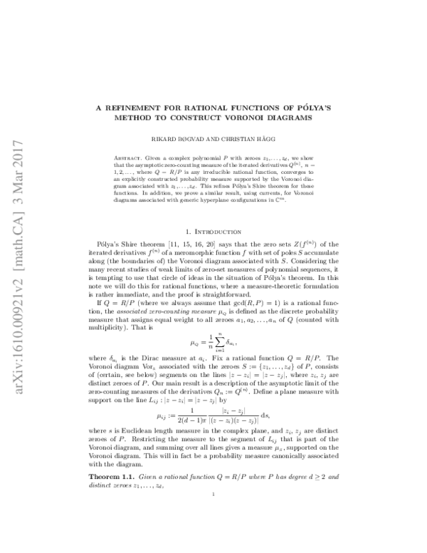 (PDF) A refinement of Pólya's method to construct Voronoi diagrams for rational functions