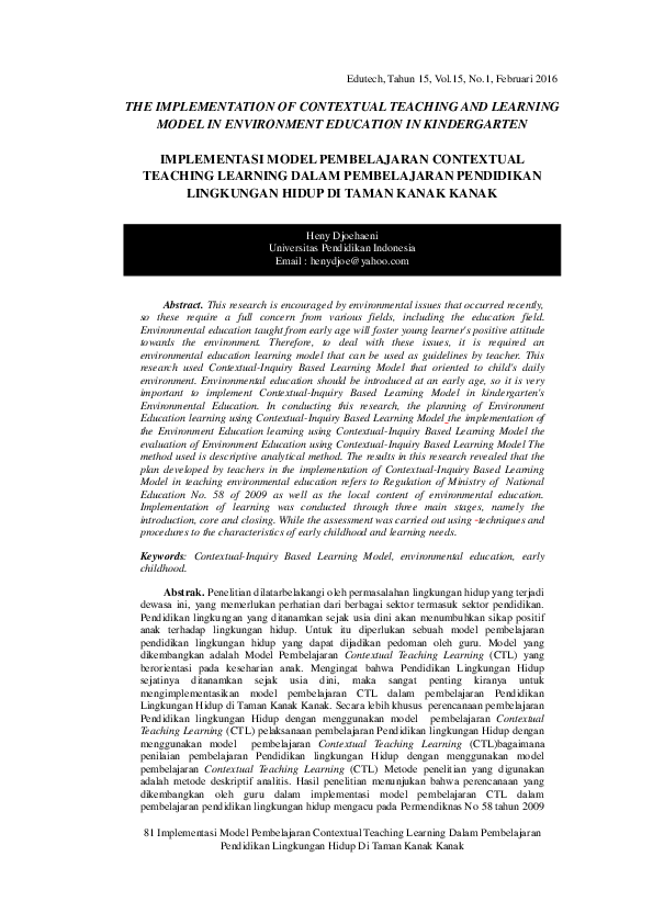 (PDF) The Implementation of Contextual Teaching and Learning Model in Environment Education in ...
