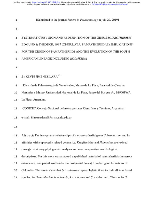 (PDF) Systematic Revision and Redefinition of the Genus Scirrotherium ...